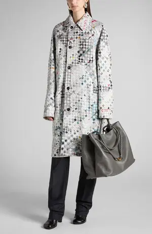 Bottega Veneta Newspaper Print Intrecciato Leather Coat - 8501